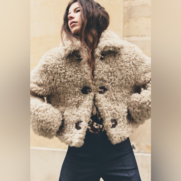 Zara | Jackets & Coats | Zara Faux Fur Shearling Toggle Jacket Cropped ...